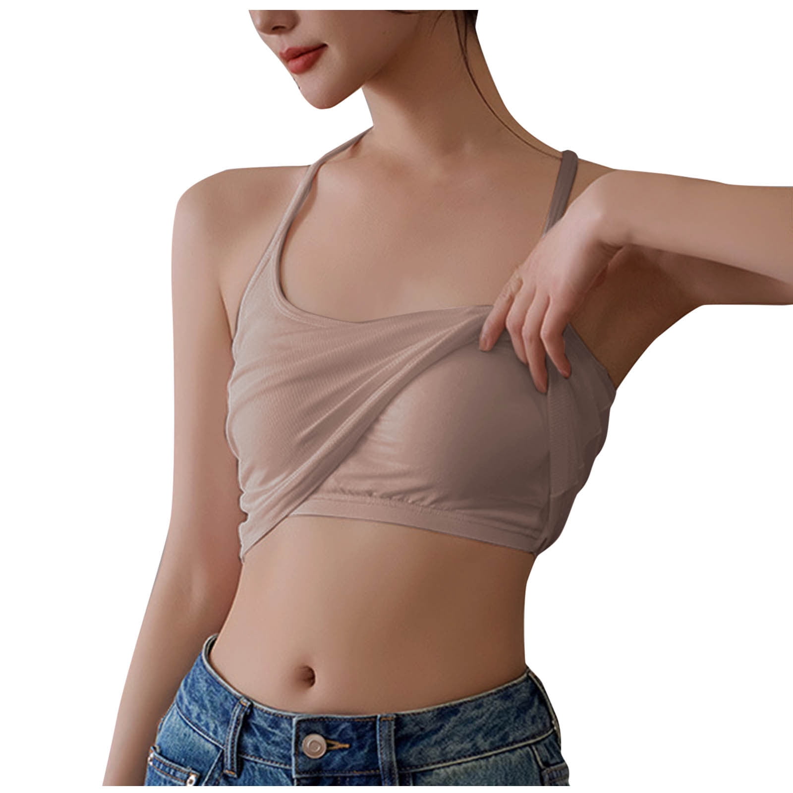 Crgrtght Tank Top Built in Bra Solid Color U Neck Camisole with Built in Bra for Women Workout ...