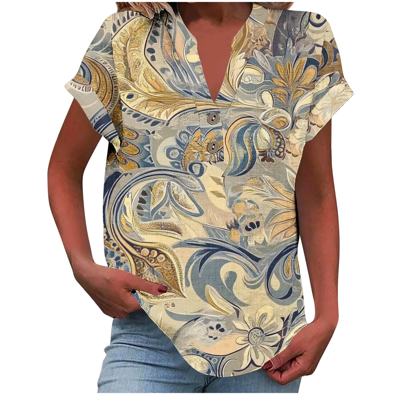 Crgrtght Top for Women Womens Linen Shirt Printed V-Neck Blouses Ladies ... Crgrtght Top for Women Womens Linen Shirt Printed V-Neck Blouses Ladies ...