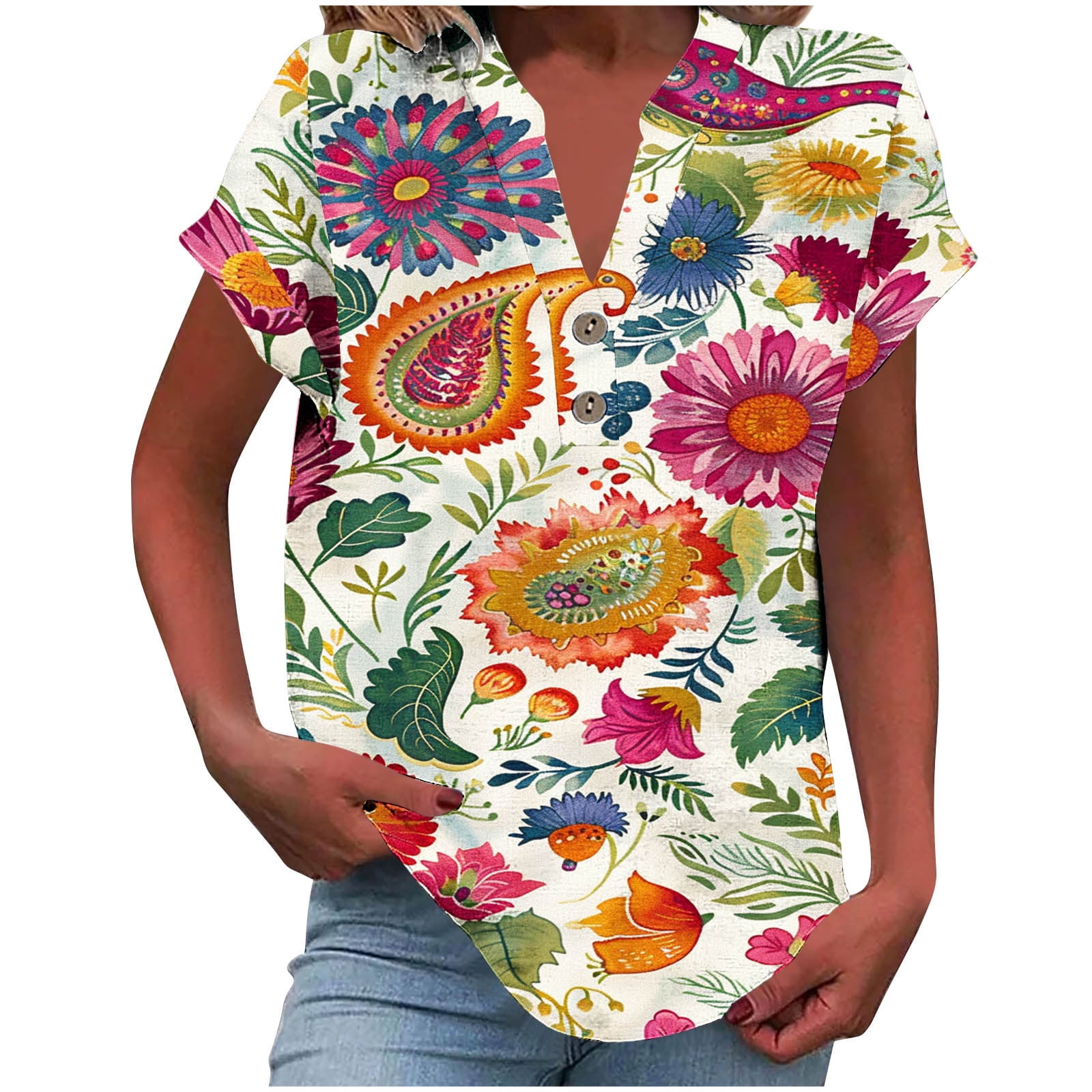 Crgrtght Top for Women Womens Linen Shirt Printed V-Neck Blouses Ladies ... Crgrtght Top for Women Womens Linen Shirt Printed V-Neck Blouses Ladies ...