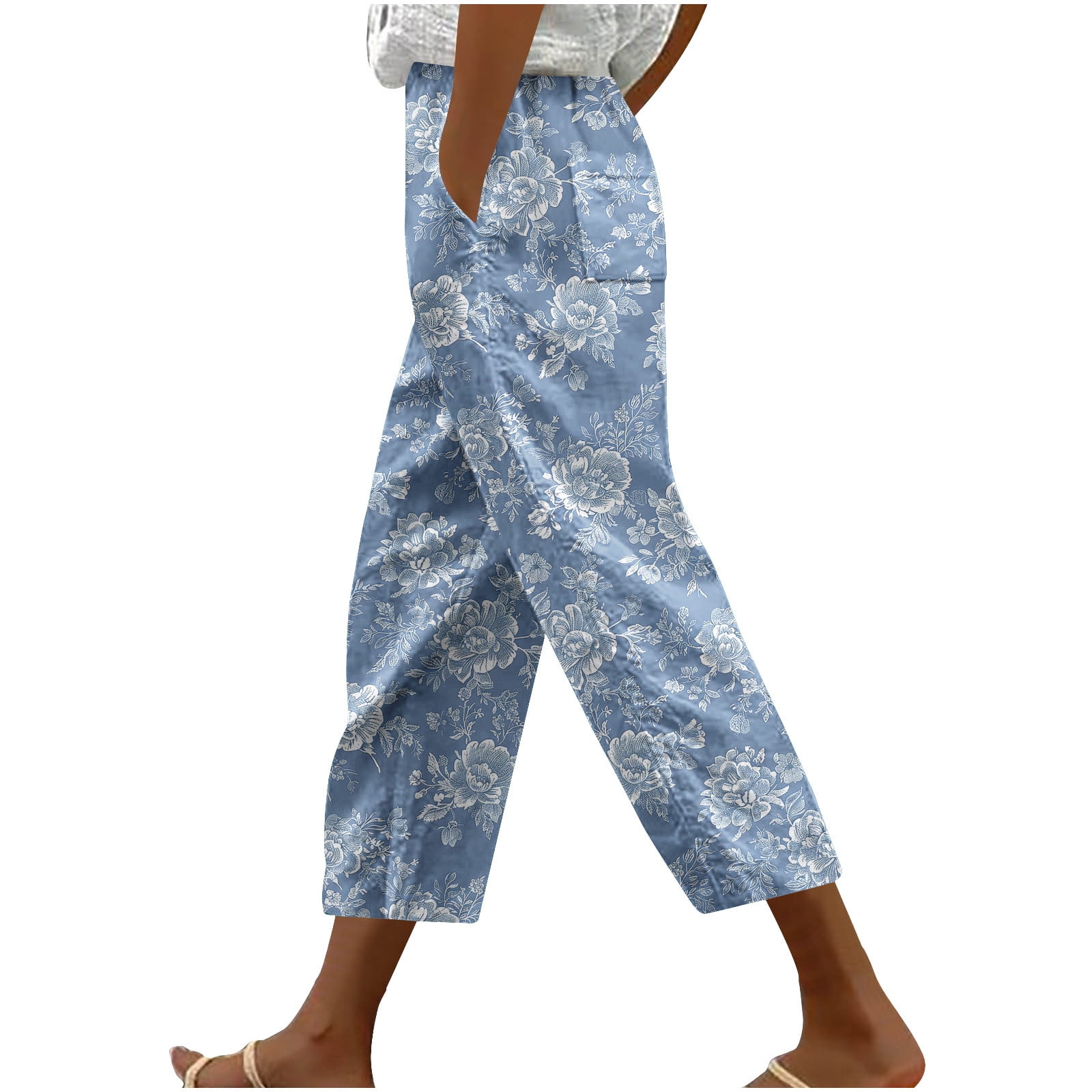 Crgrtght Womens Summer Pants Cropped Pants High Waisted Boho Beach ...