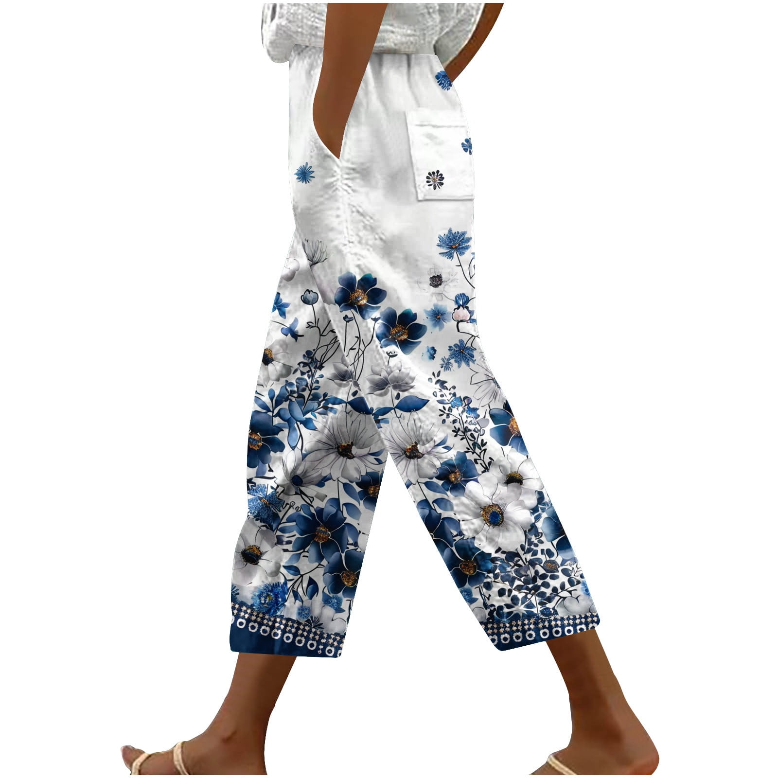 Crgrtght Womens Summer Pants Cropped Pants High Waisted Boho Beach ...