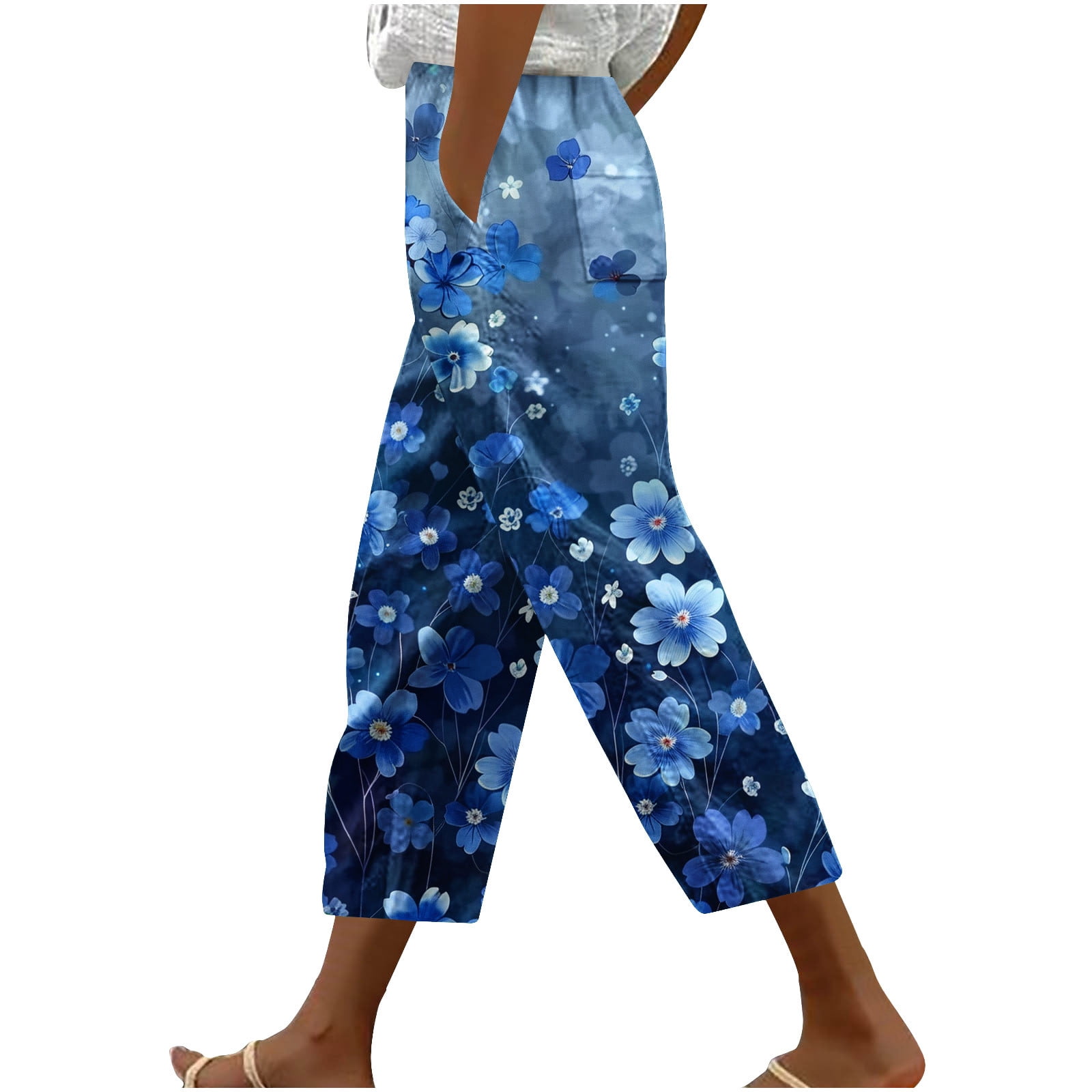 Crgrtght Womens Summer Pants Cropped Pants High Waisted Boho Beach ...