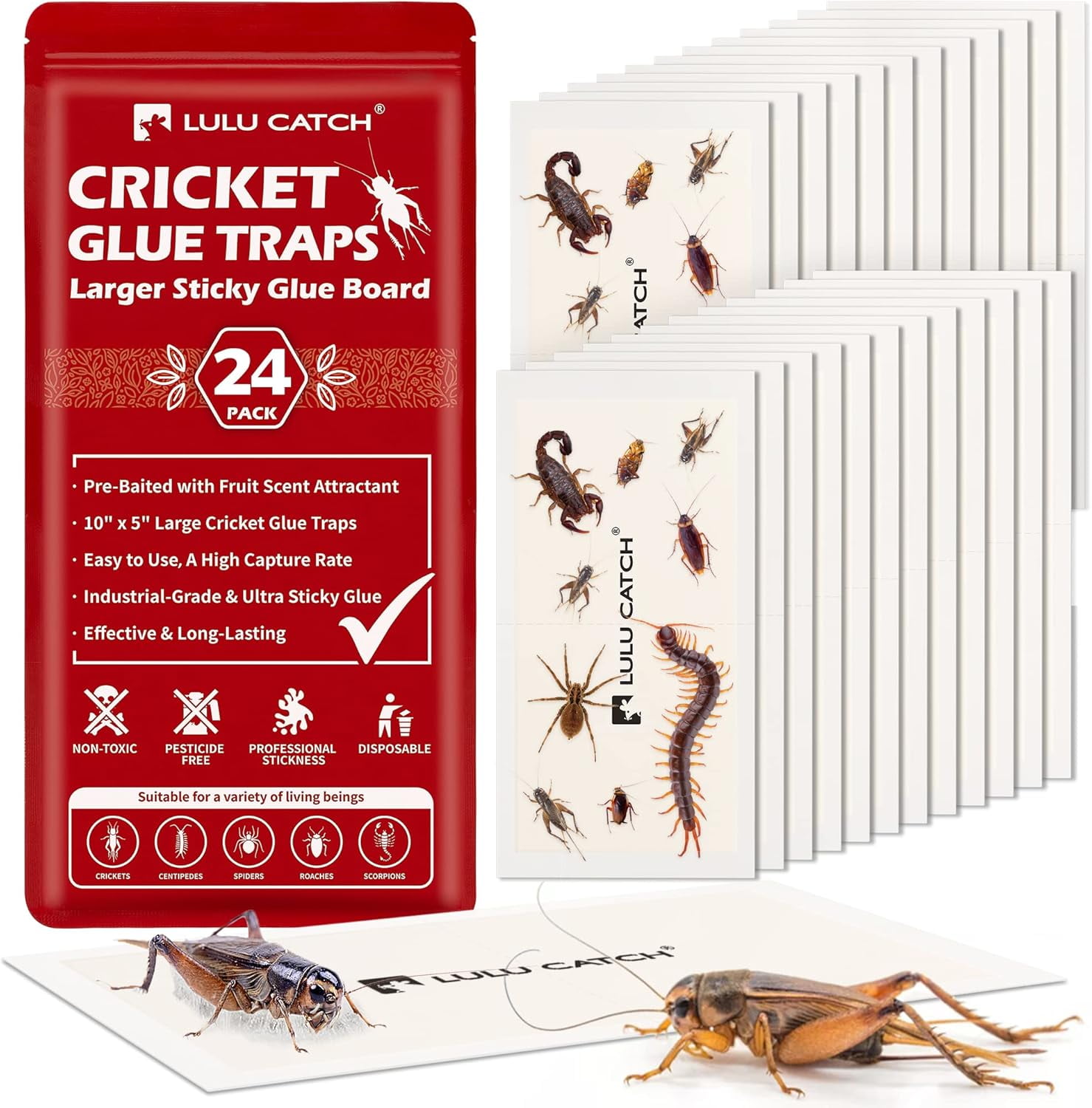 Cricket & Insect Glue Traps 24 Pack, Adhesive Bug Catcher, Pre-Baited ...
