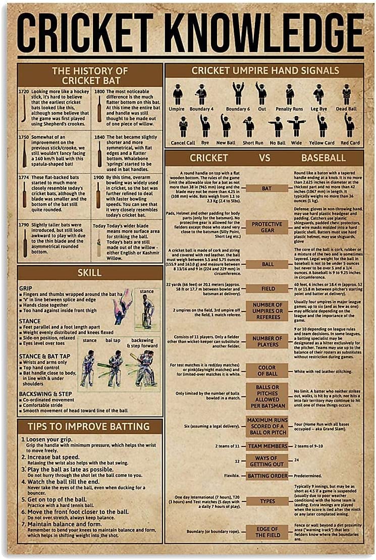 Cricket Knowledge Metal Sign Cricket Bat History Skill Tin Posters ...