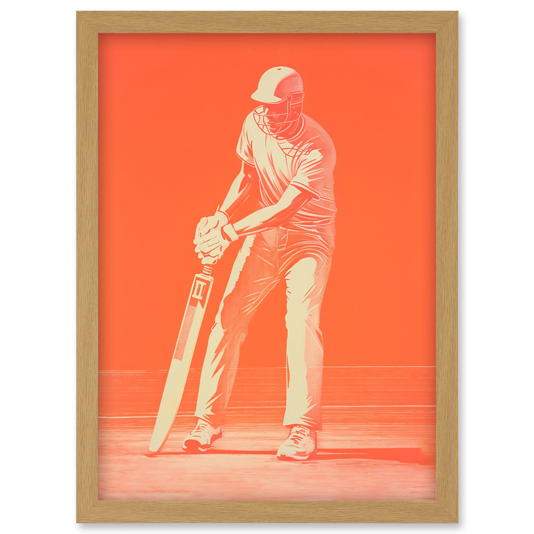 Cricket Player Flick Shot Sport Artwork Orange Monochrome Athlete ...