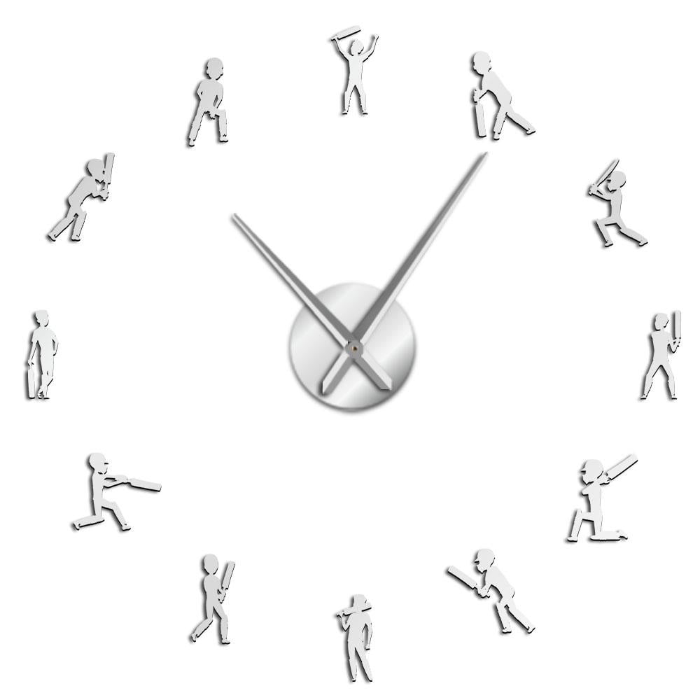 Cricket Player Sports Silhouette Frameless Wall Clock Stickers, DIY ...