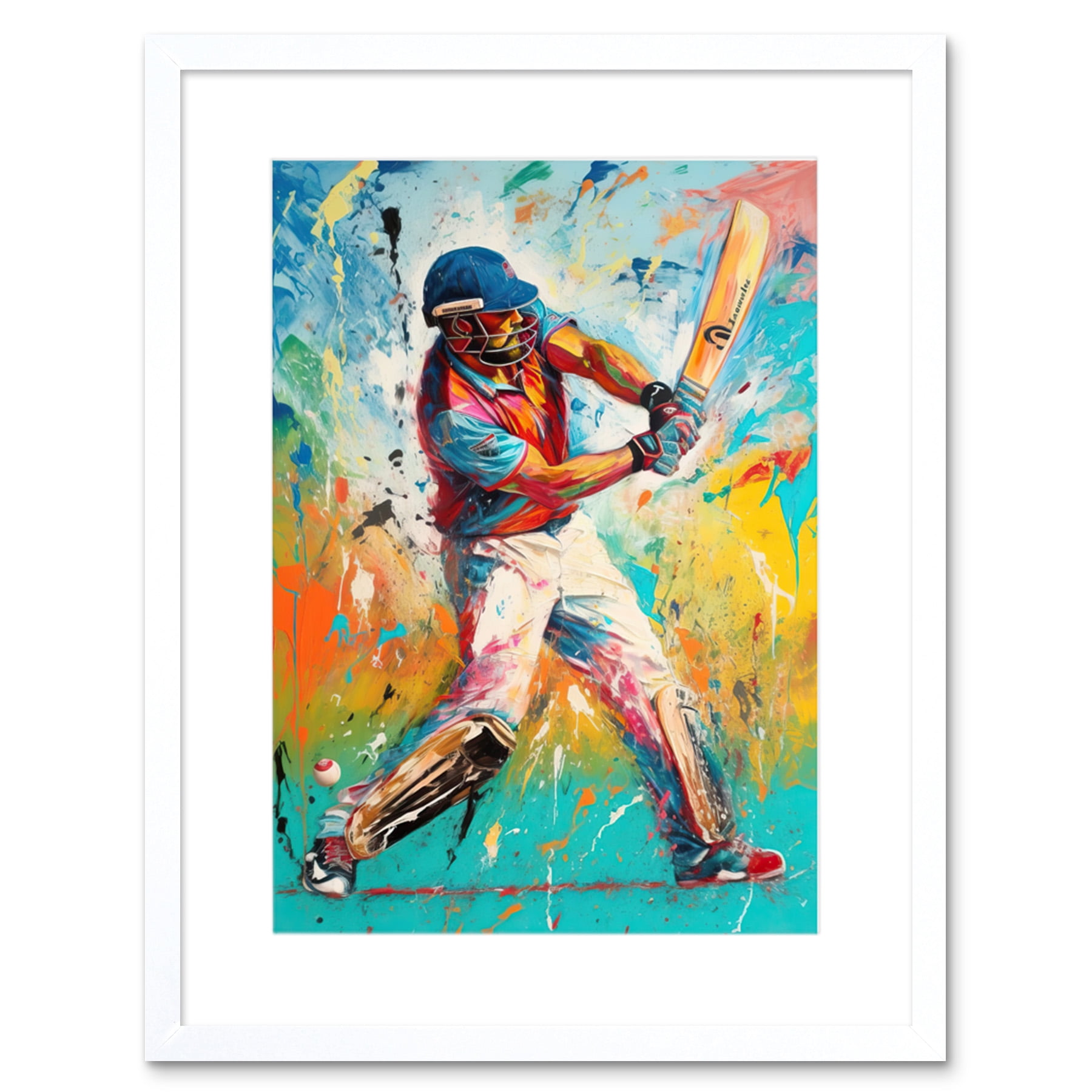 Cricket Shot Vibrant Cricketer Batsman Portrait Artwork Framed Wall Art ...