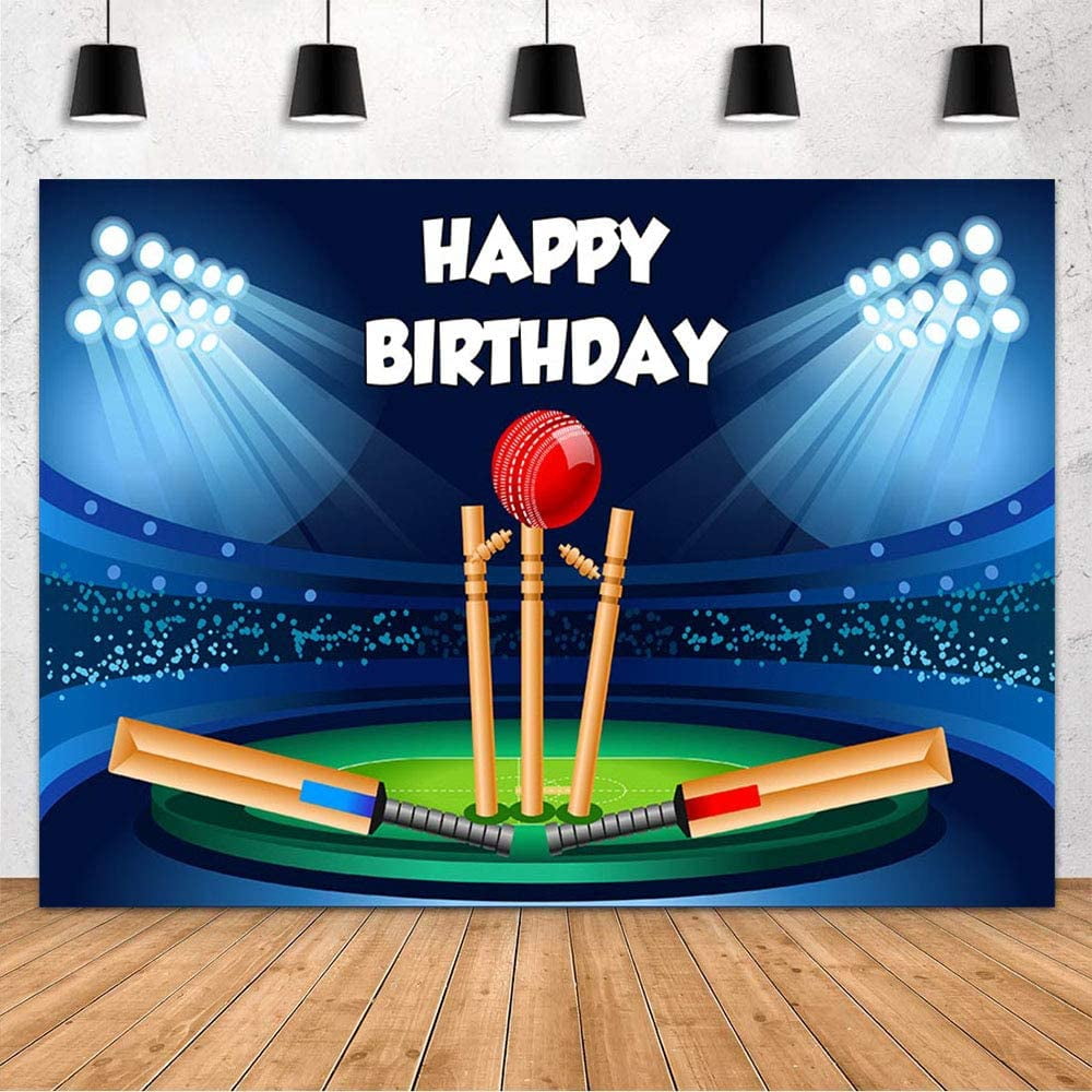 Cricket Sport Birthday Backdrop Spotlight Stadium Blue Black Happy ...