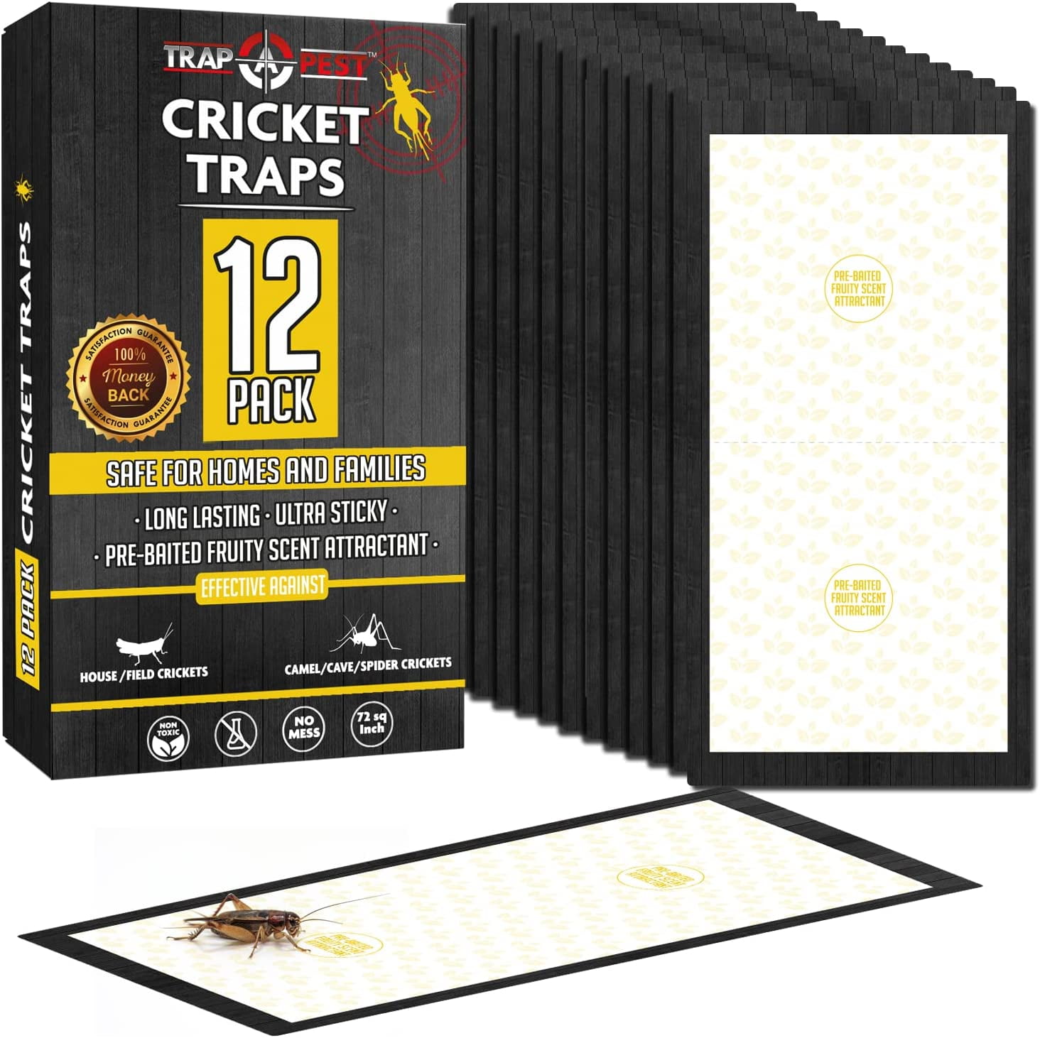 Cricket Traps Indoor (12 Traps) Extra Large Bug Sticky Traps - Non ...