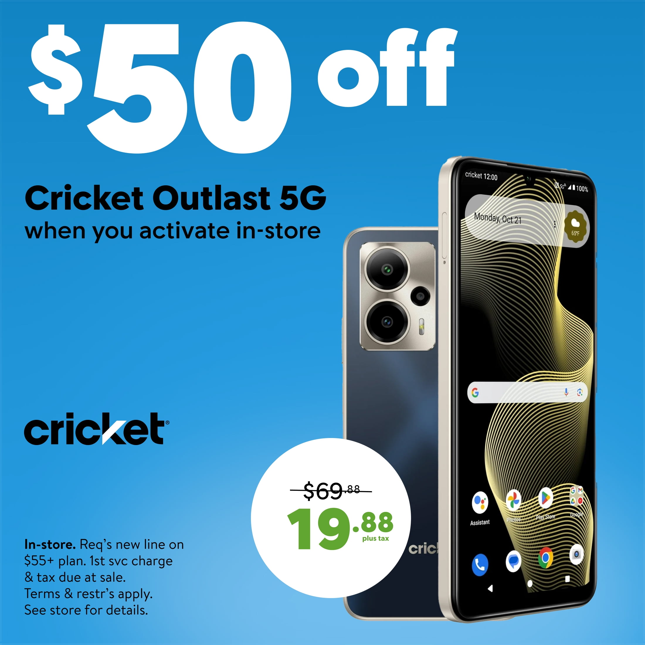 Cricket Wireless Outlast 5G, 128GB, 6GB RAM, 8MP FF Camera, Midnight ...