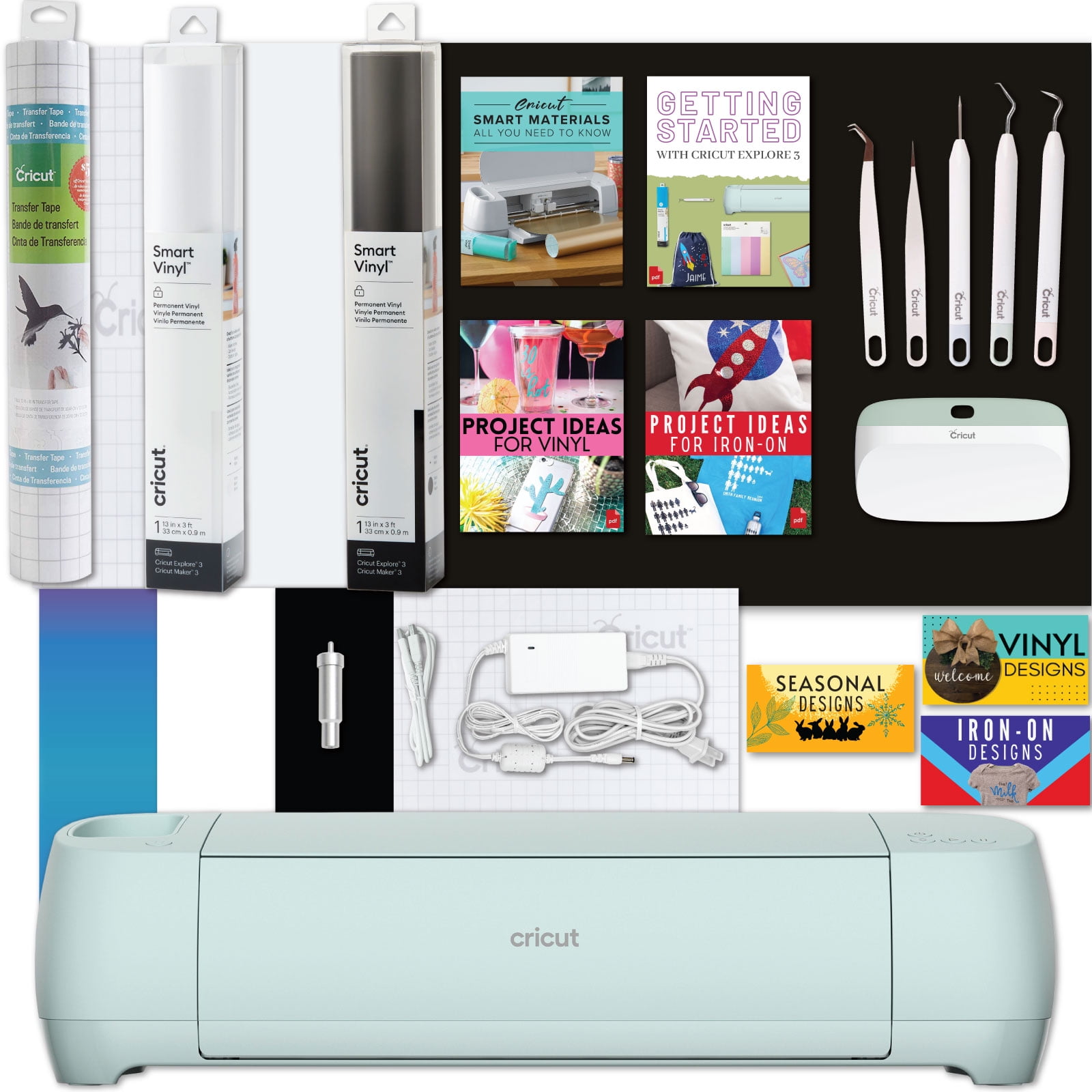 Cricut Explore 3 Machine with Black and White Vinyl and Tool Set Bundle ...