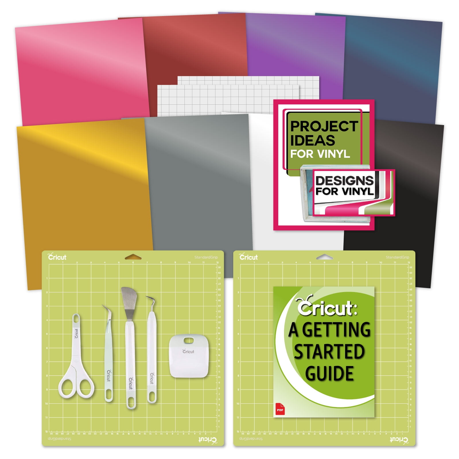 Cricut Beginner Bundle: Essential Vinyl Pack, Grip Mats, Tool Set ...
