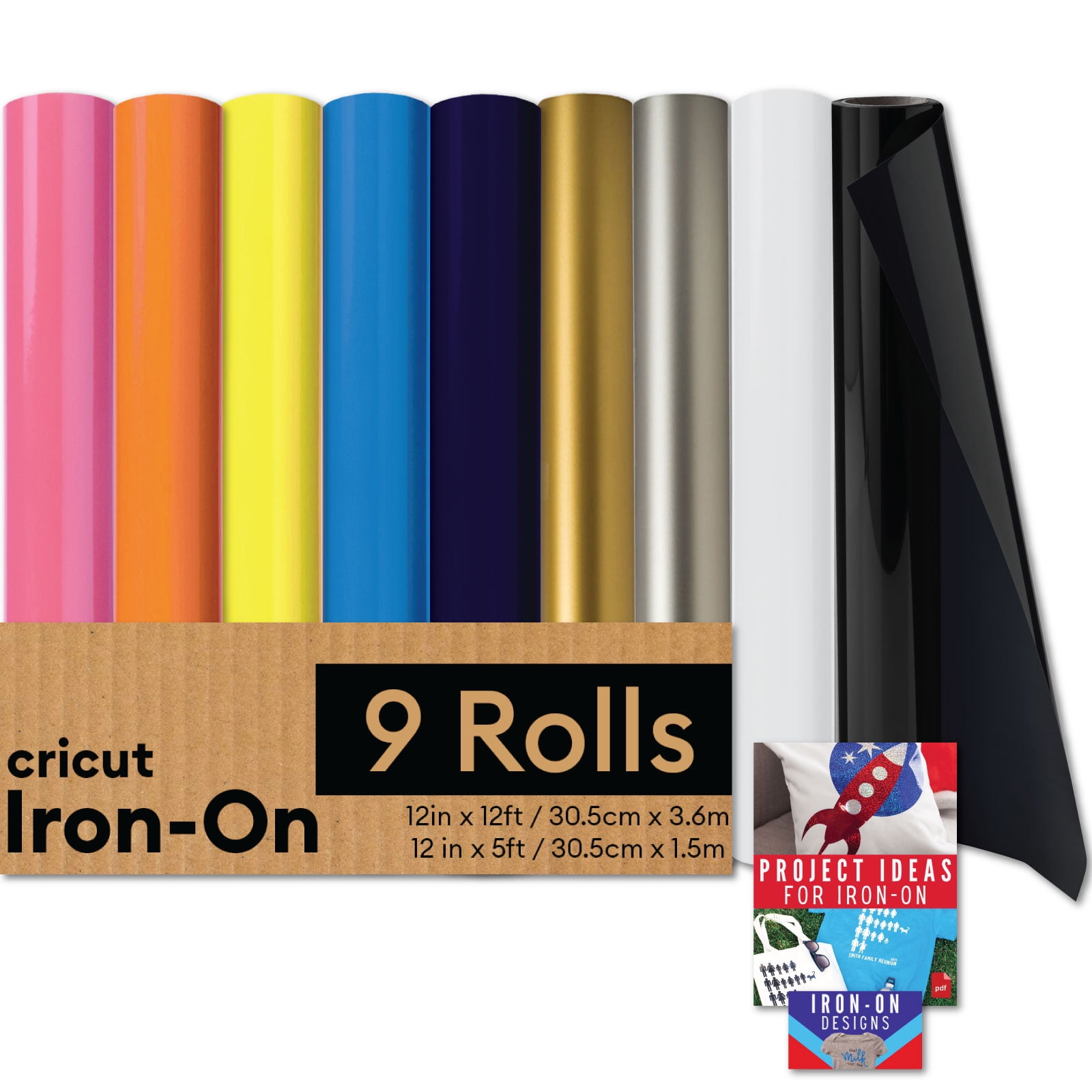Cricut Premium Iron-On Rolls Bundle - 12ft Rainbow HTV and 5ft Black ...