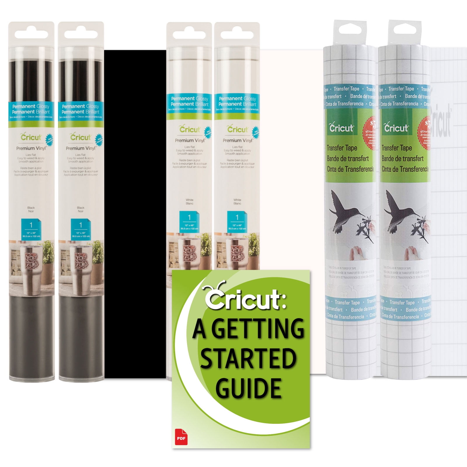 Cricut Premium Permanent Black & White Vinyl Rolls and Transfer Tape ...