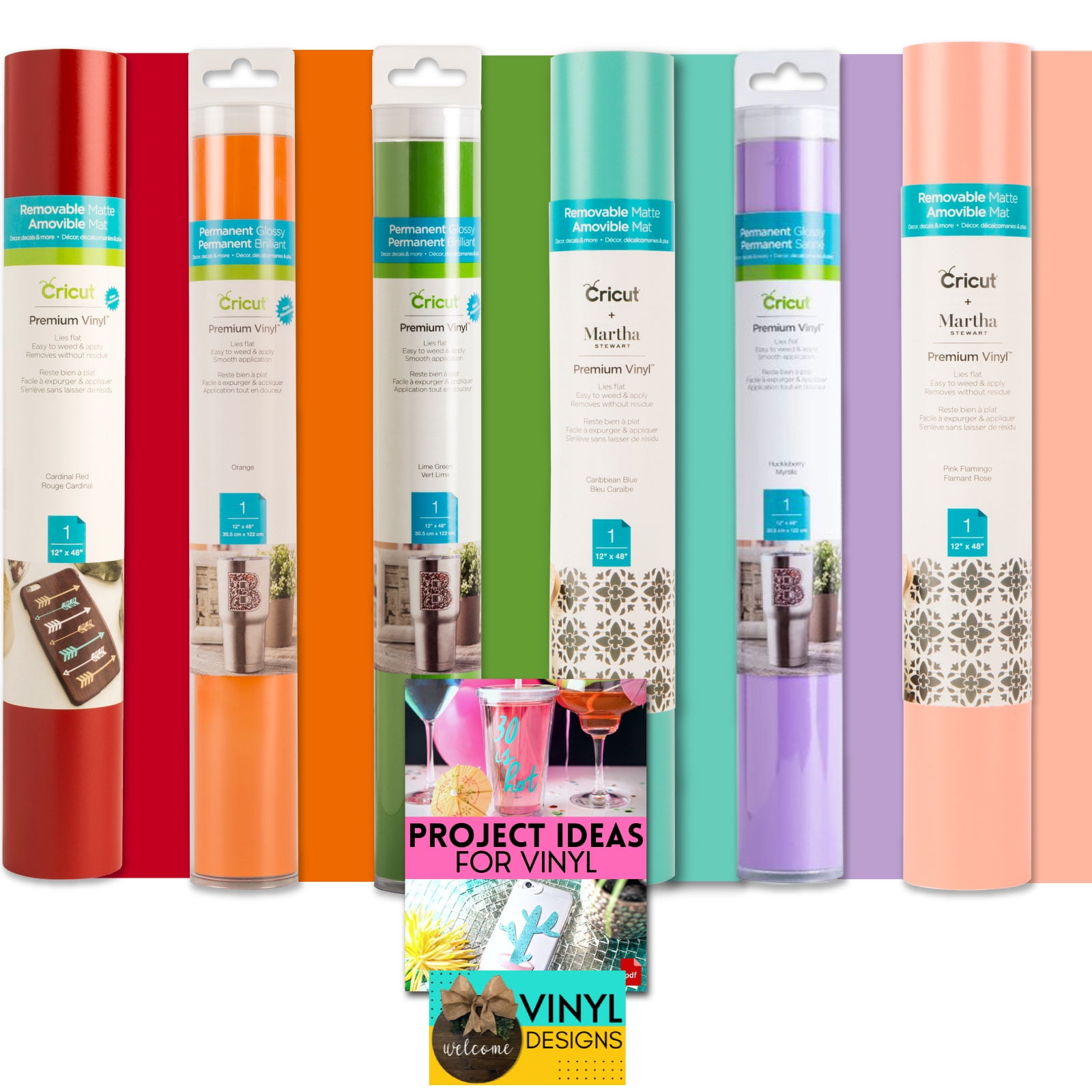 Cricut Premium Vinyl Rolls, Rainbow Craft Vinyl Bundle, 6 Count ...