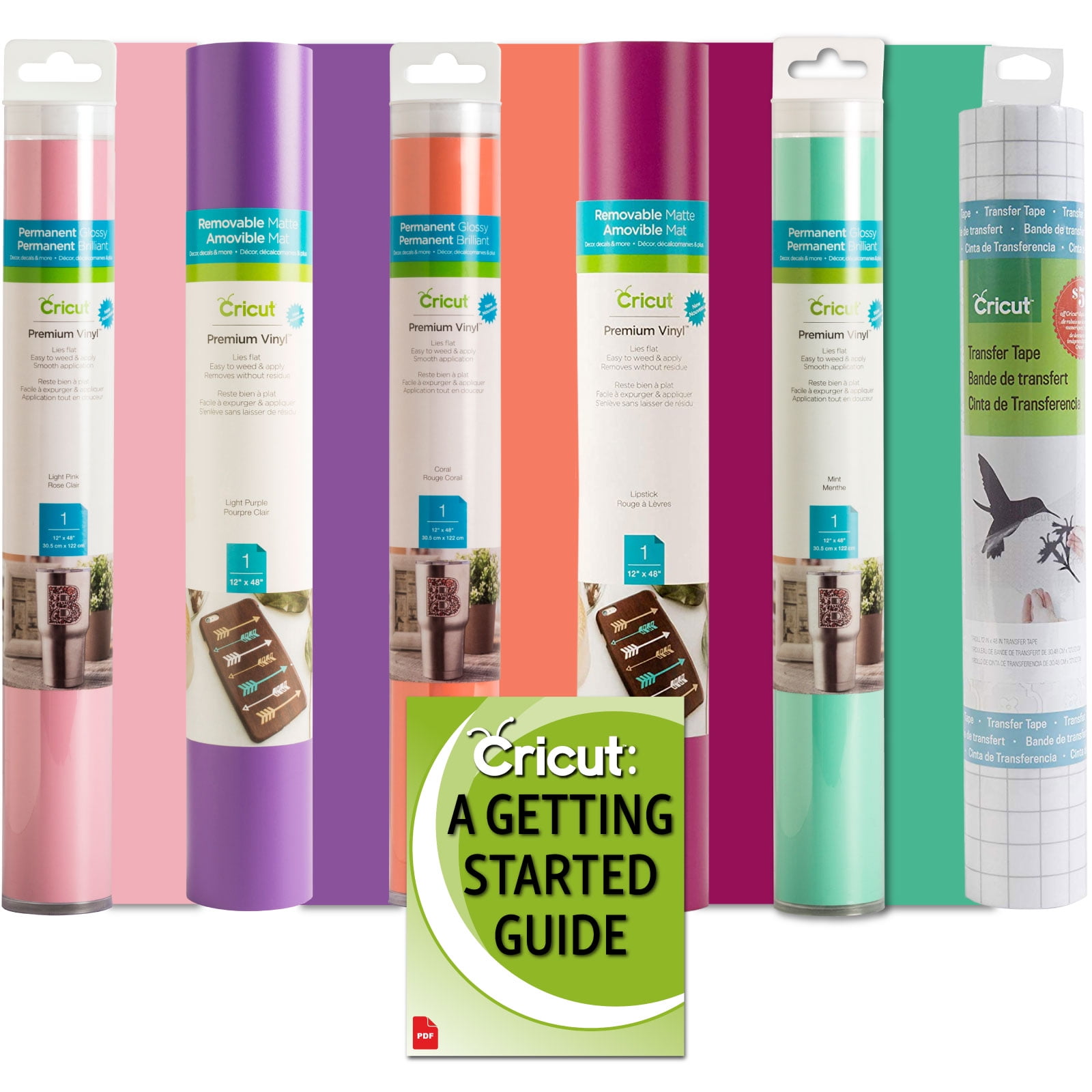 Cricut Premium Vinyl Rolls (5) and Transfer Tape (1) Bundle - Lover ...