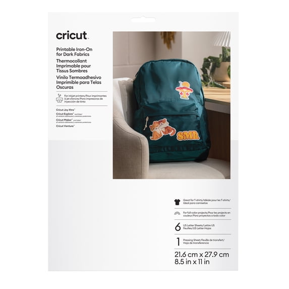 Cricut Printable Iron-On™ Vinyl, Dark Fabrics - 8.5 in x 11 in (6), 8.5 ...