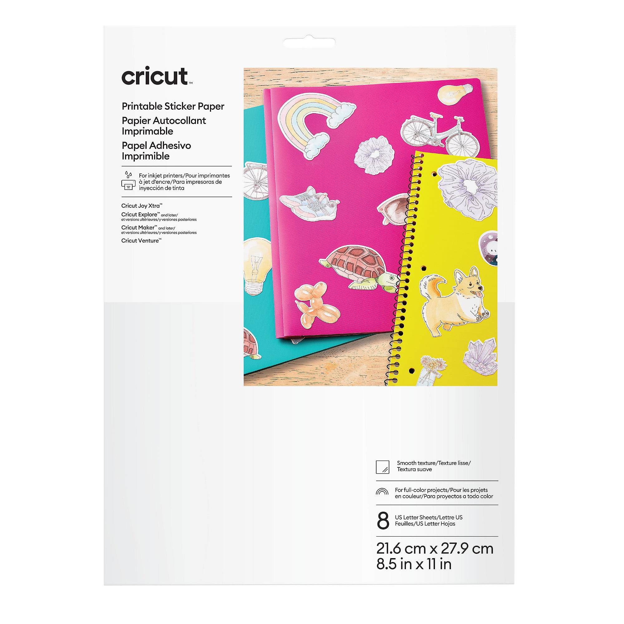Cricut Printable Sticker Paper (8 ct), White, 8.5 x11, Sheets - Walmart.com