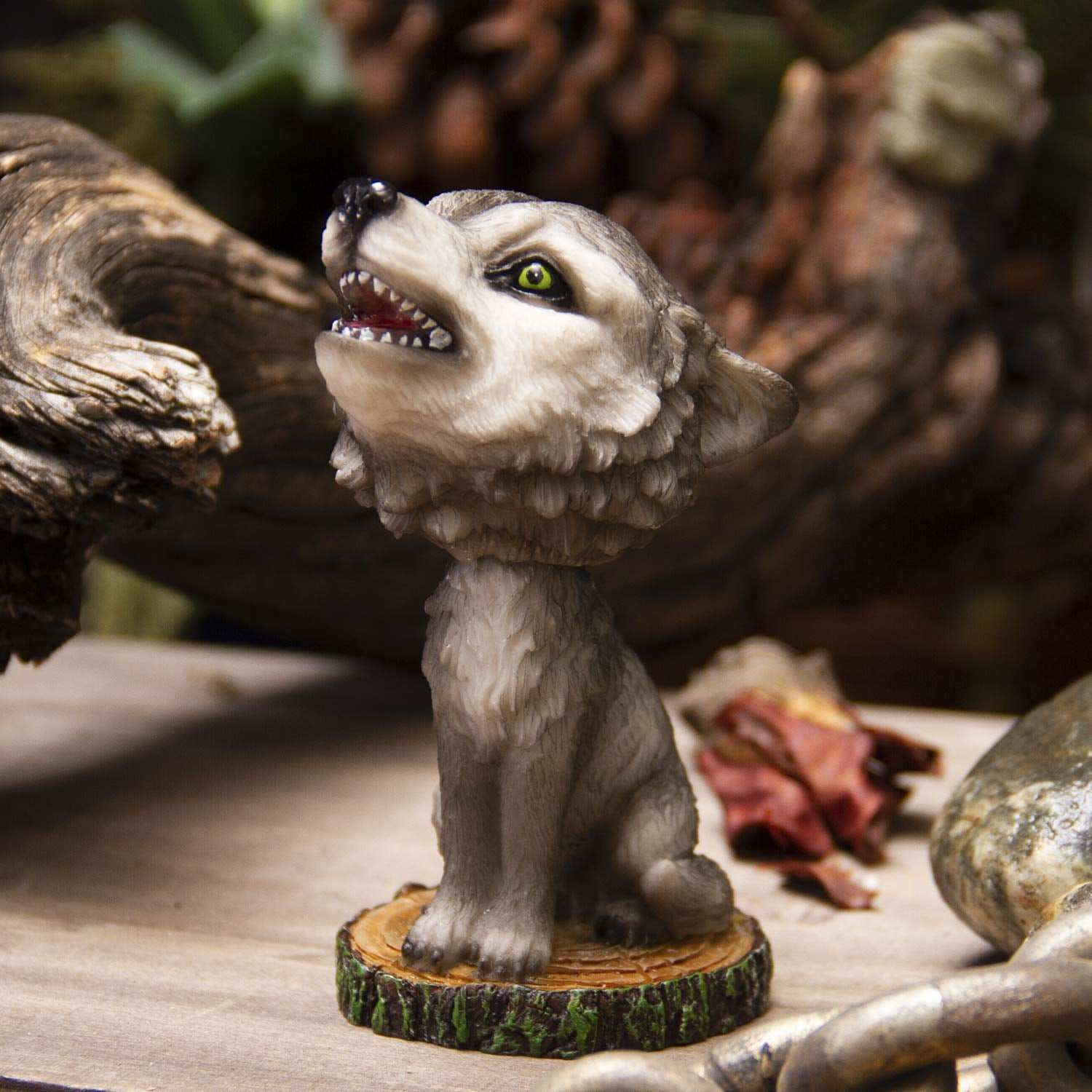 Cries of The Night Howling Gray Wolf With Green Eyes Bobblehead ...