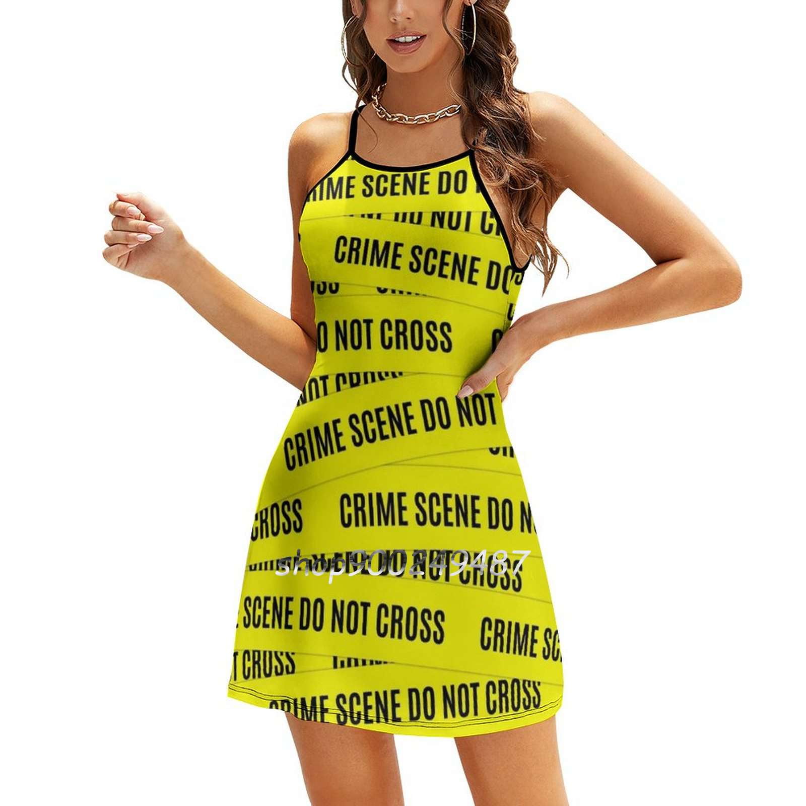 Crime Scene Tape Pattern Square Neck Dress Sweet Summer Dress Women ...