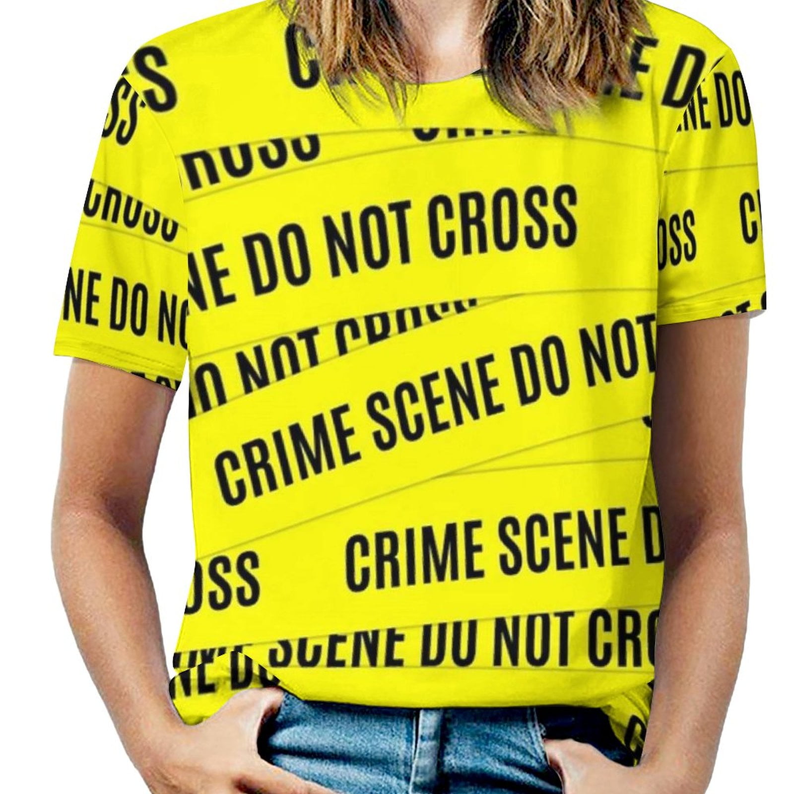 Crime Scene Tape Pattern Women'S T-Shirt New Fashion Printed Zipper V ...
