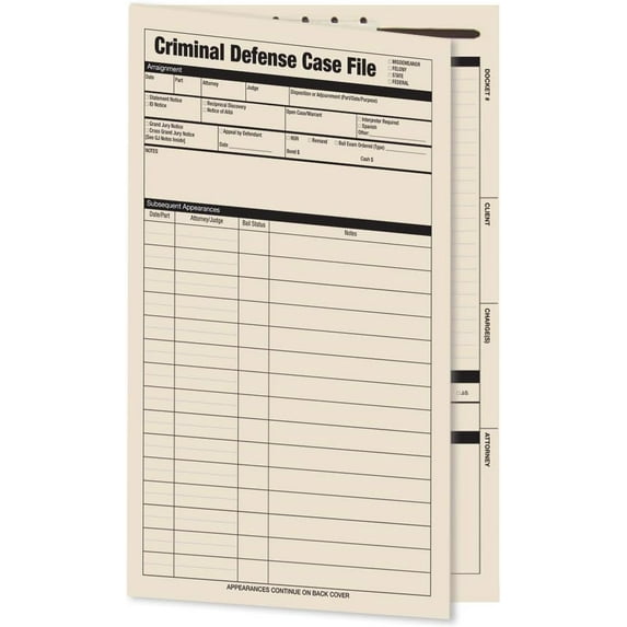 Criminal Defense Case File Folders; 10 Letter Size 9 1/2" x 11 3/4 ...