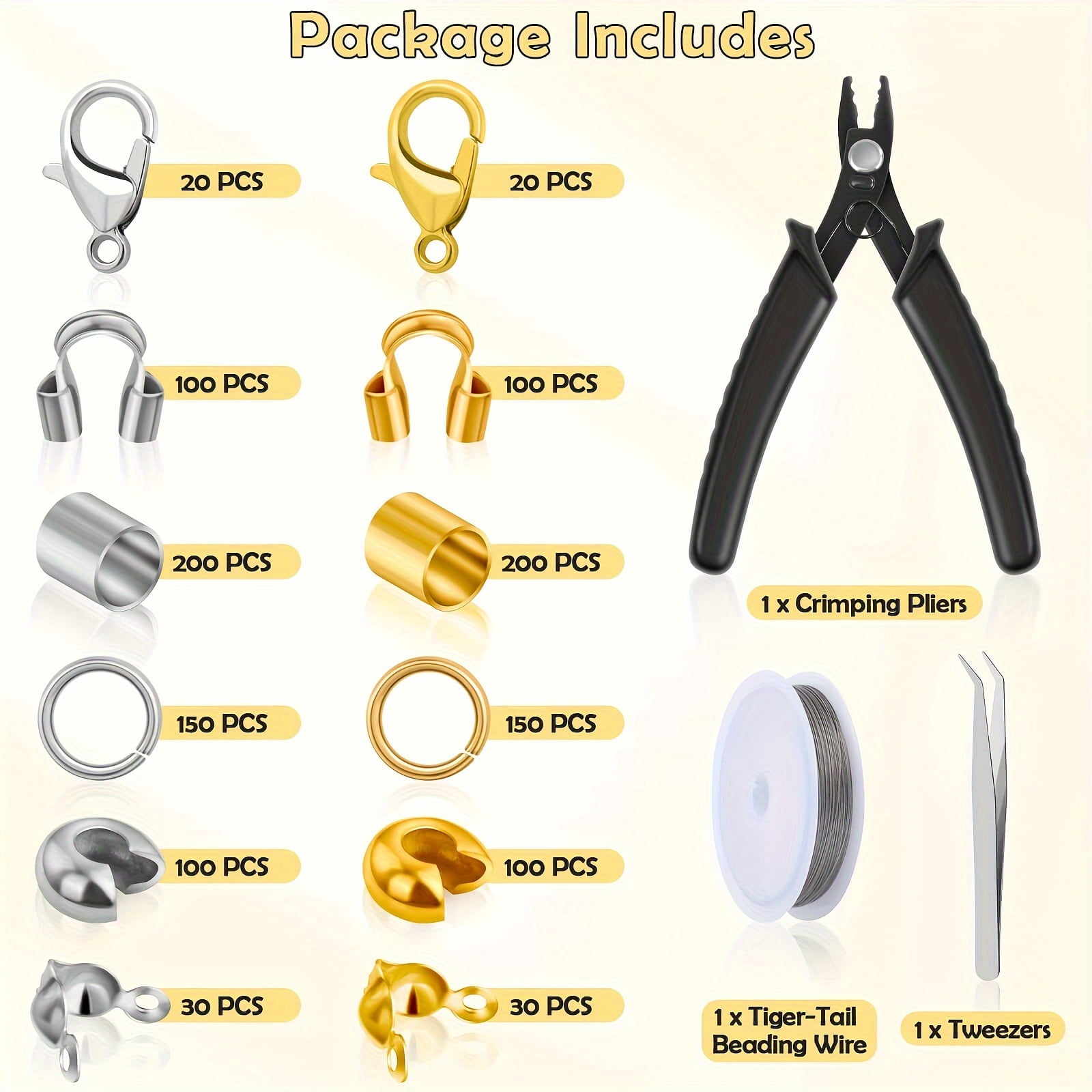 Crimp Beads Kit 1200 Pcs, Jewelry Making Supplies Set Include Crimp ...