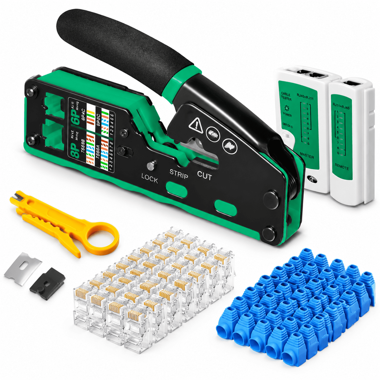 Crimper Kit -Green RJ45 Pass Through Ethernet Crimp Tool for Cat5 Cat5e ...