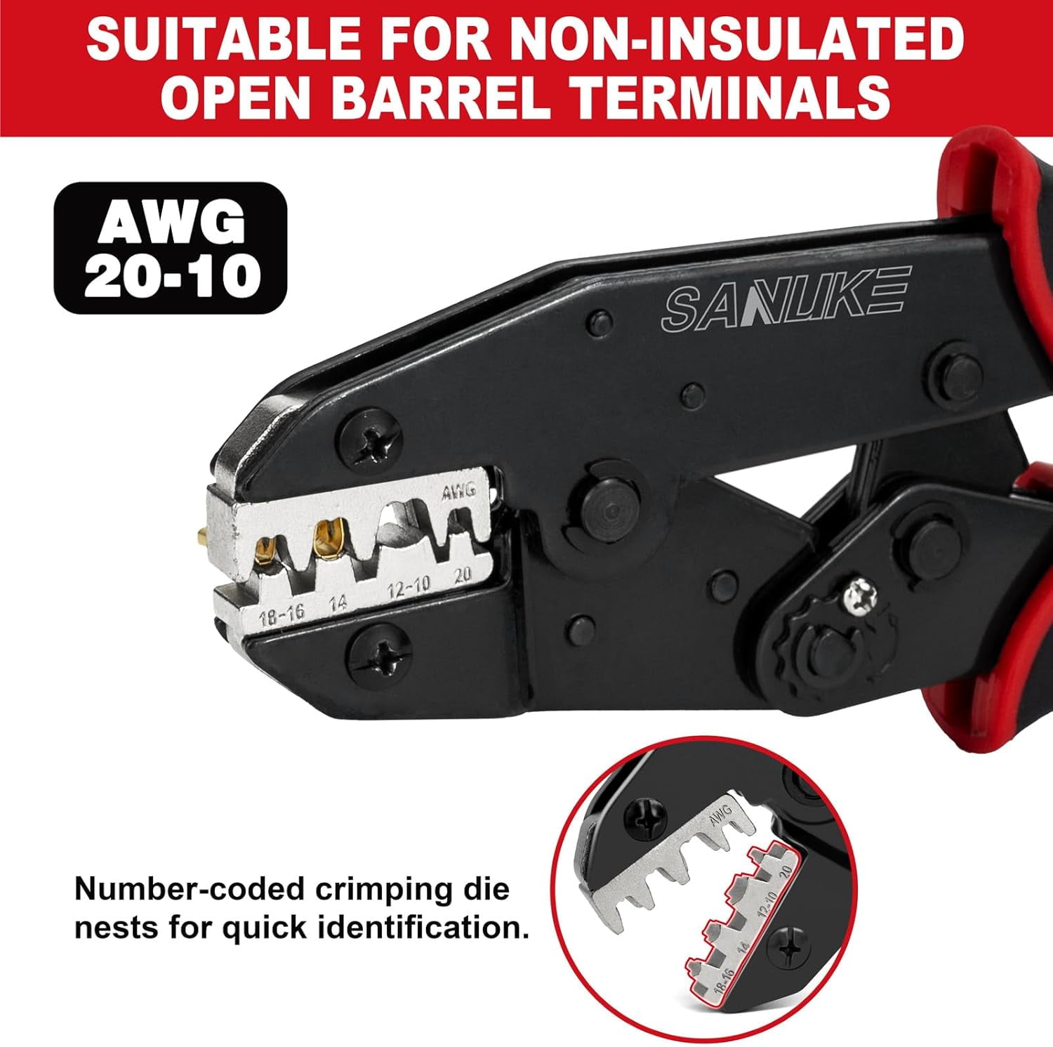 Crimping Tool For Non-Insulated Open Barrel Terminals Receptacles, AWG ...