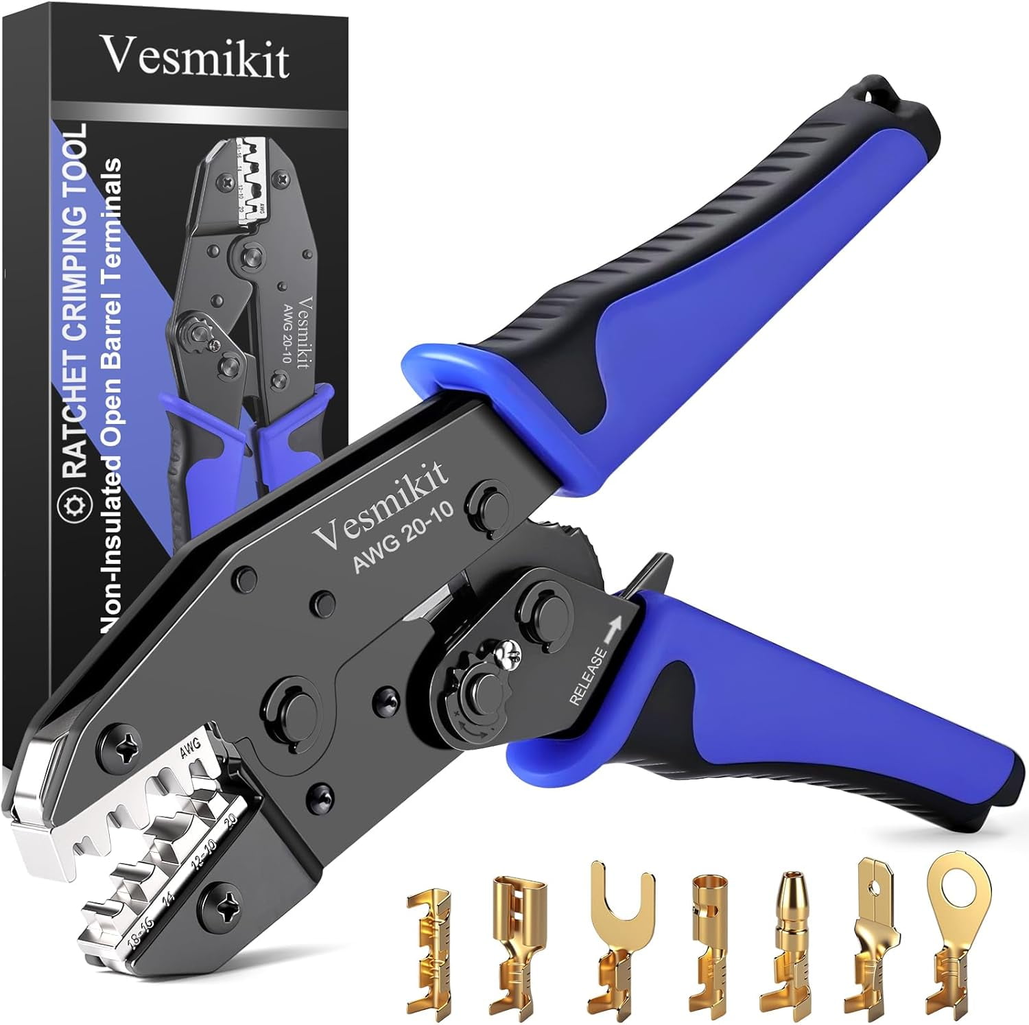 Crimping Tool for Non-Insulated Open Barrel Terminals-AWG 20-10 Ratchet ...