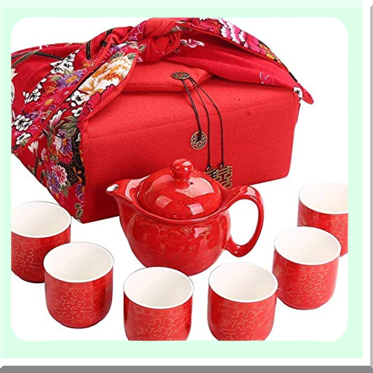 Crimson Bliss Tea Set - Chinese Wedding Porcelain Tea Service Kit with ...