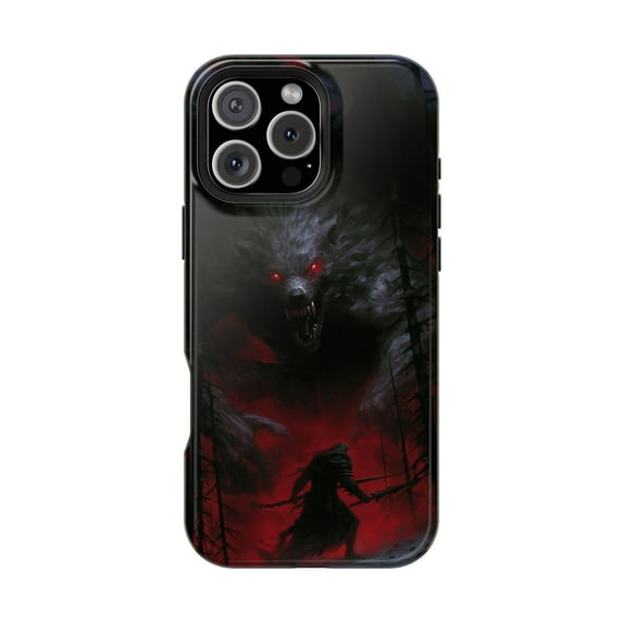 Crimson Forest Wolf Warrior Mythic Beast Night Scene Phone Case 17 16 15 14 13 12 11 Pro Max ...