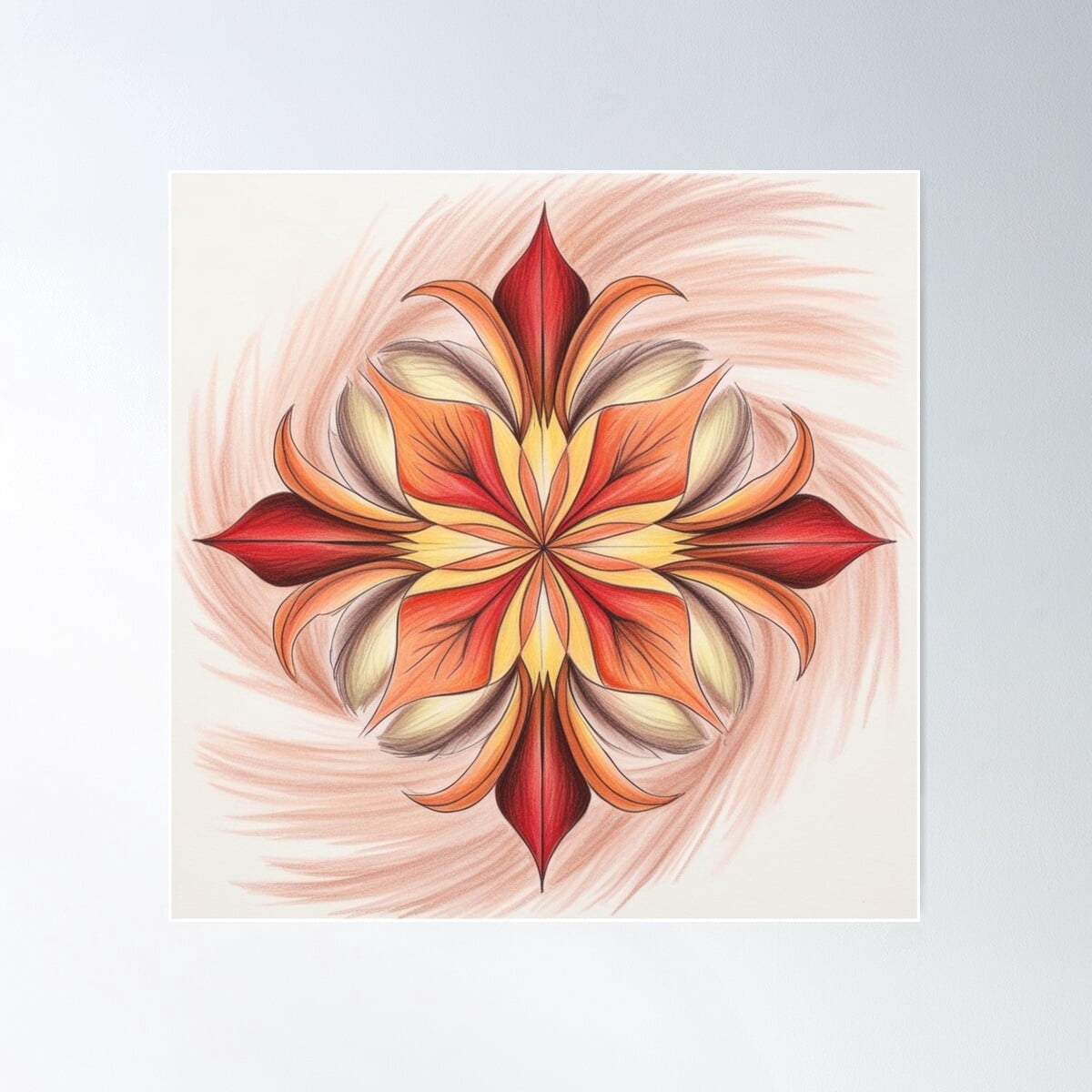 Crimson Harvest Flame Mandala Poster Wall Art, Modern Wall Decor For ...