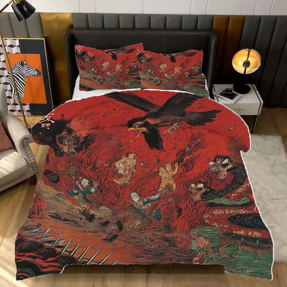 Crimson Hellish Bird Chaos Scene Comforter Set Queen Size Bedding Set ...