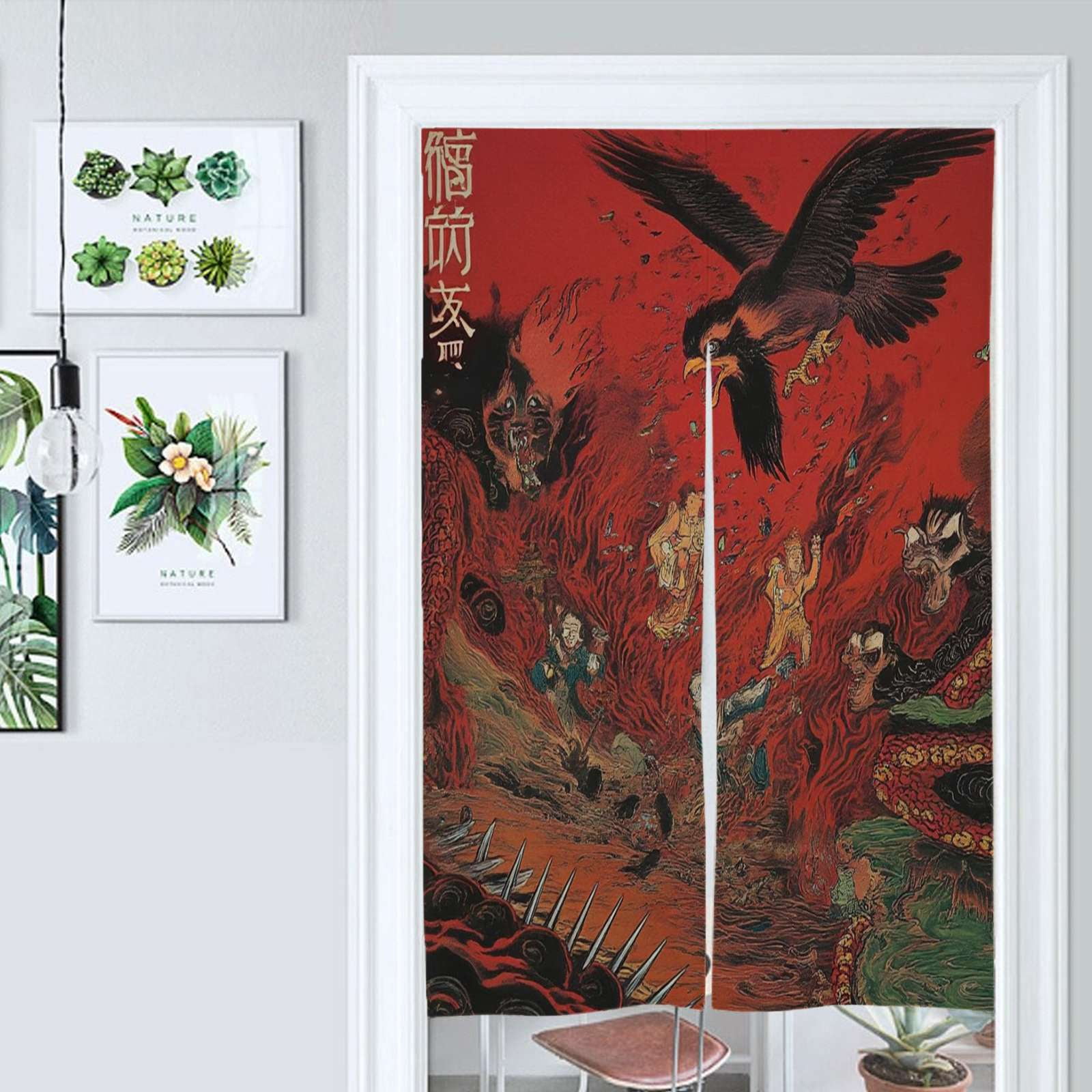 Crimson Hellish Bird Chaos Scene Door Curtain Nordic Living Room ...