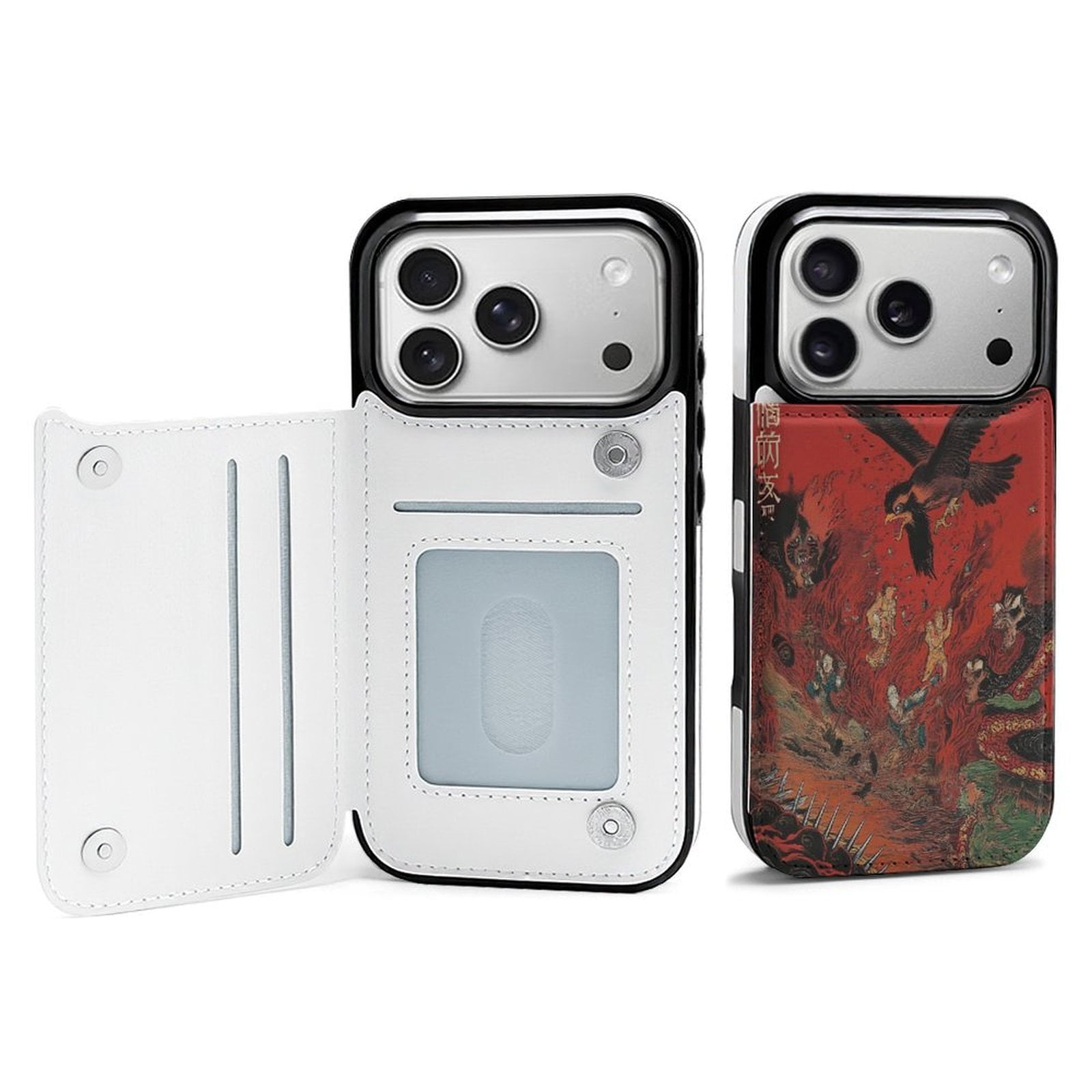 Crimson Hellish Bird Chaos Scene Leather Wallet Case for iPhone 14 Pro ...