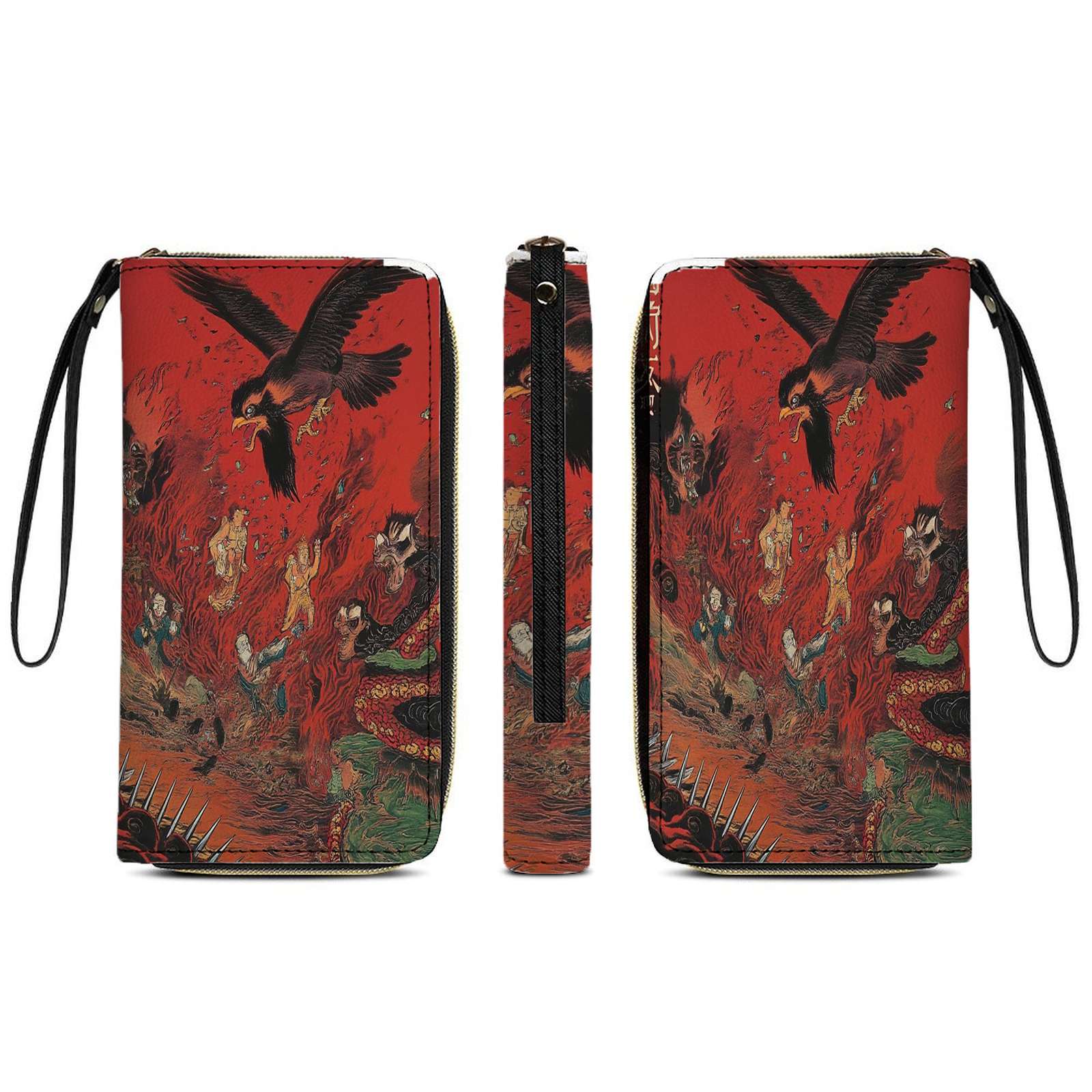 Crimson Hellish Bird Chaos Scene Long Wallets For Women PU Leather ...