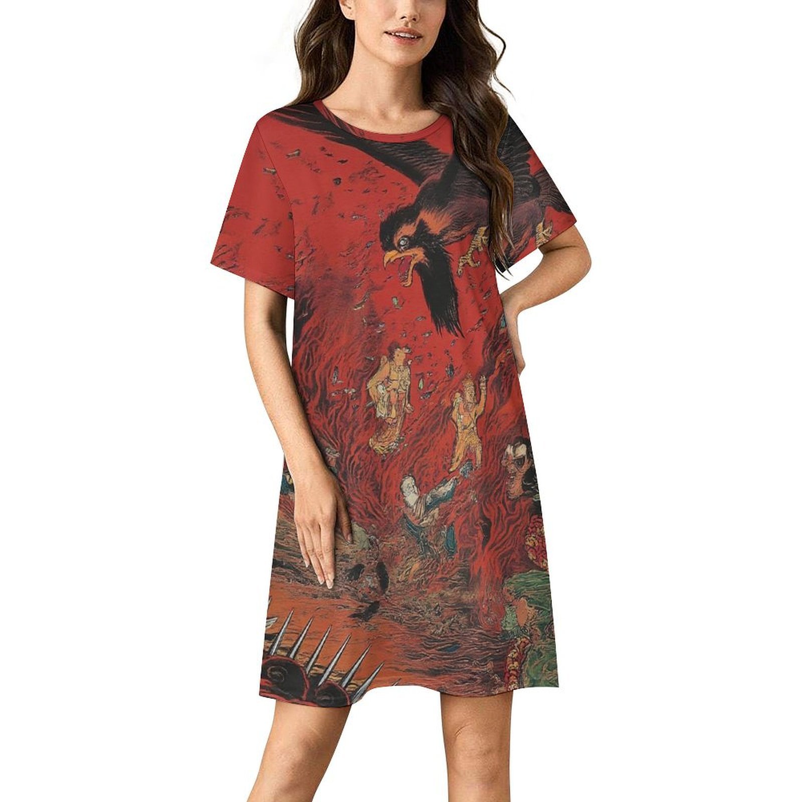 Crimson Hellish Bird Chaos Scene Women Nightgown Sleepwear Short ...