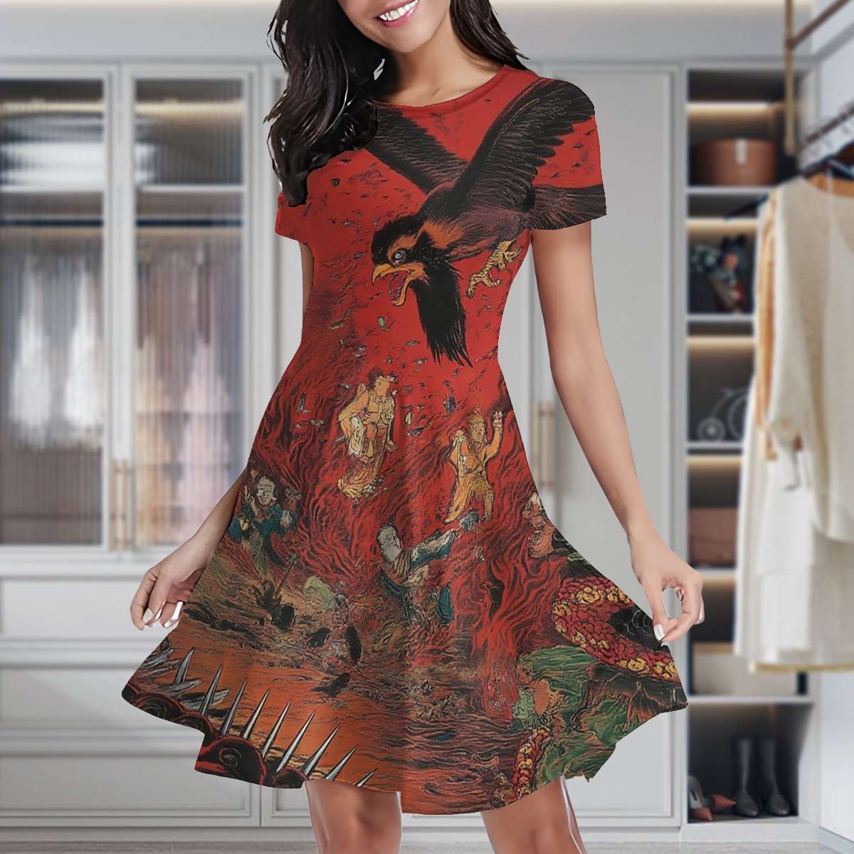 Crimson Hellish Bird Chaos Scene Women's Classic Swing Skater Dress ...