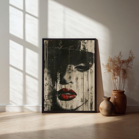 Crimson Red Lips Gothic Woman Wall Art, Unframed Paper Print Size 16x24 ...