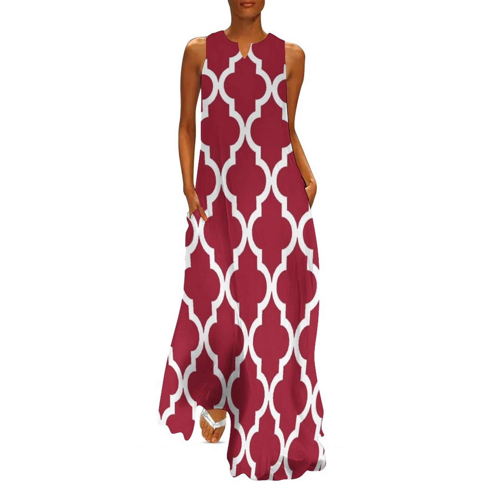 Crimson Red Moroccan Pattern Long Dress Wom's summer dresses Long ...