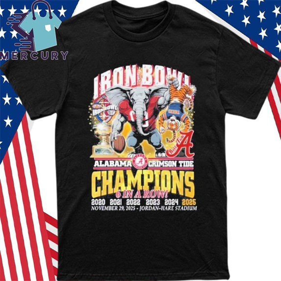 Crimson Tide 6 in a Row Iron Bowl Champions 2025 Mascot Shirt - Walmart.com