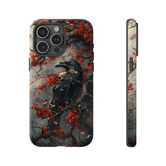 Crimson Tree Raven Gothic Bird Forest Twilight Painting Phone Case with ...
