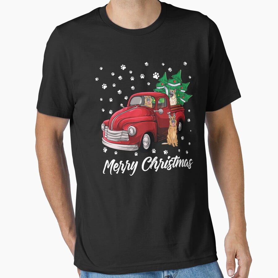 Crimson Truck Christmas Shepherd Tree Farm Winter Scene Unisex T-Shirt ...