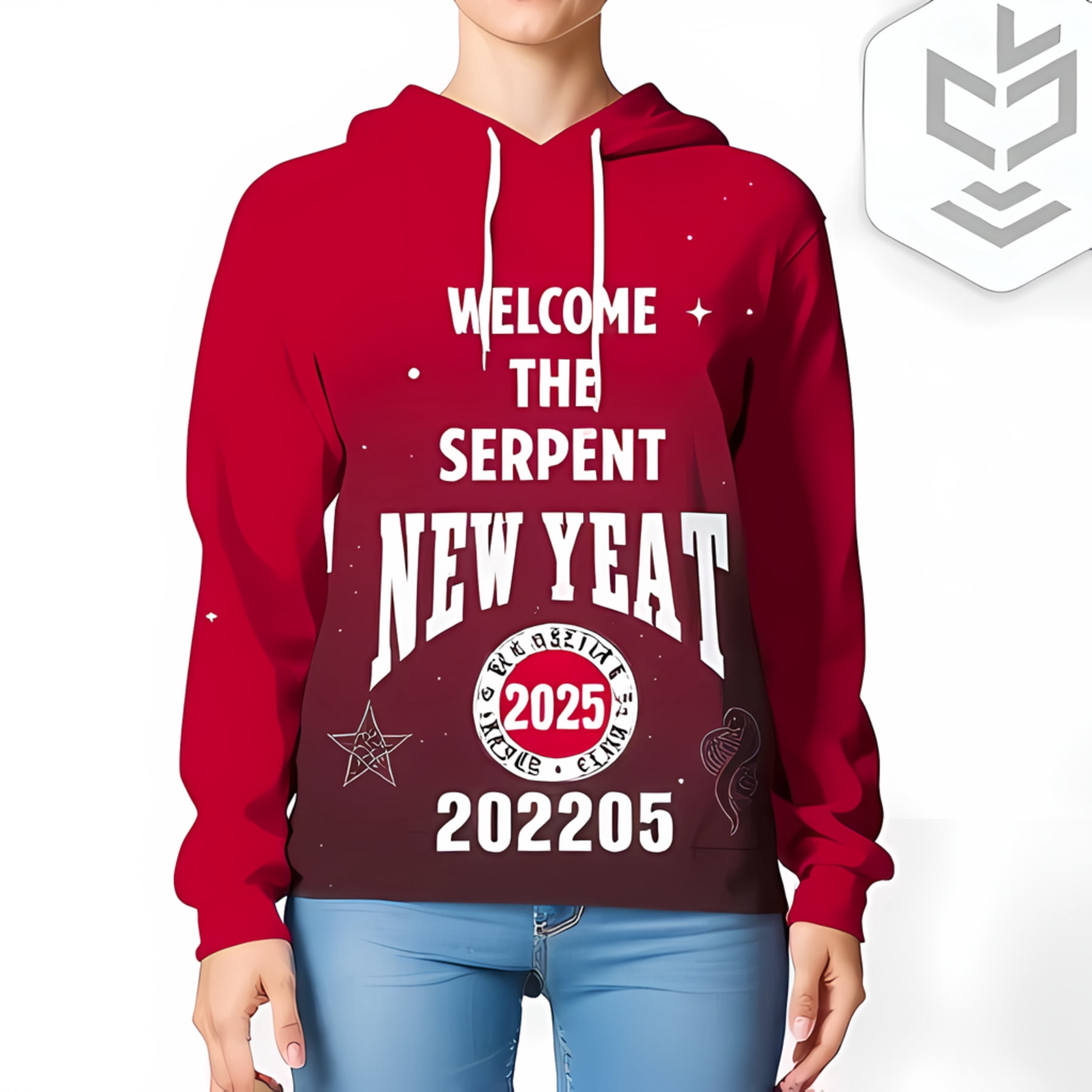 Crimson Women's 3D Hoodie with "WELCOME THE SERPENT NEW YEAT ...