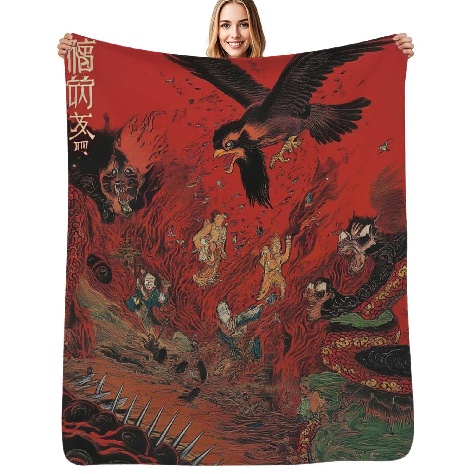 Crimson hellish bird chaos scene Soft Blanket Travel Bedding Throws ...
