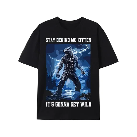 Cringe Alpha Wolf T-Shirt Stay Behind Me Kitten Werewolf Design ...