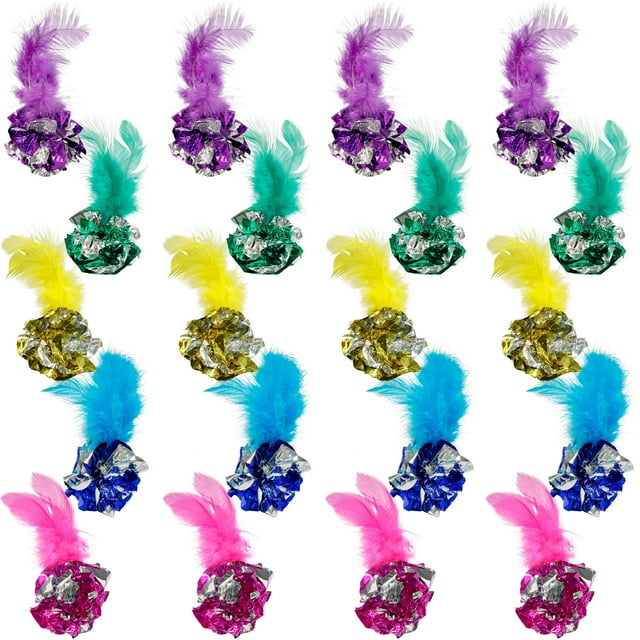 Crinkle Balls Cat Toys with Feather, 2.2 Inches Mylar Crinkle Balls for ...