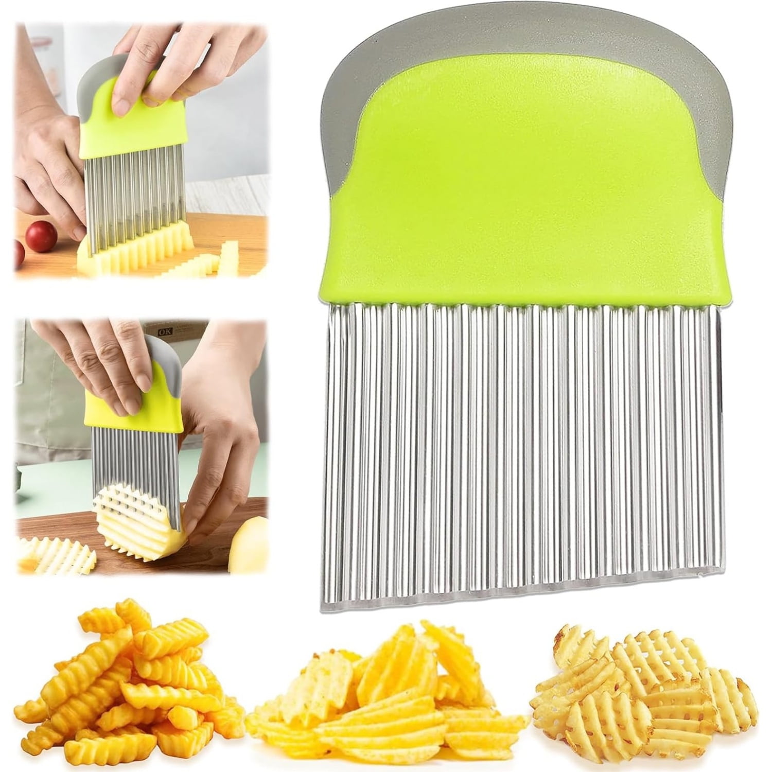 Crinkle Cutter,1 Pcs French Fry Cutter,Stainless Steel Potato Cutter ...