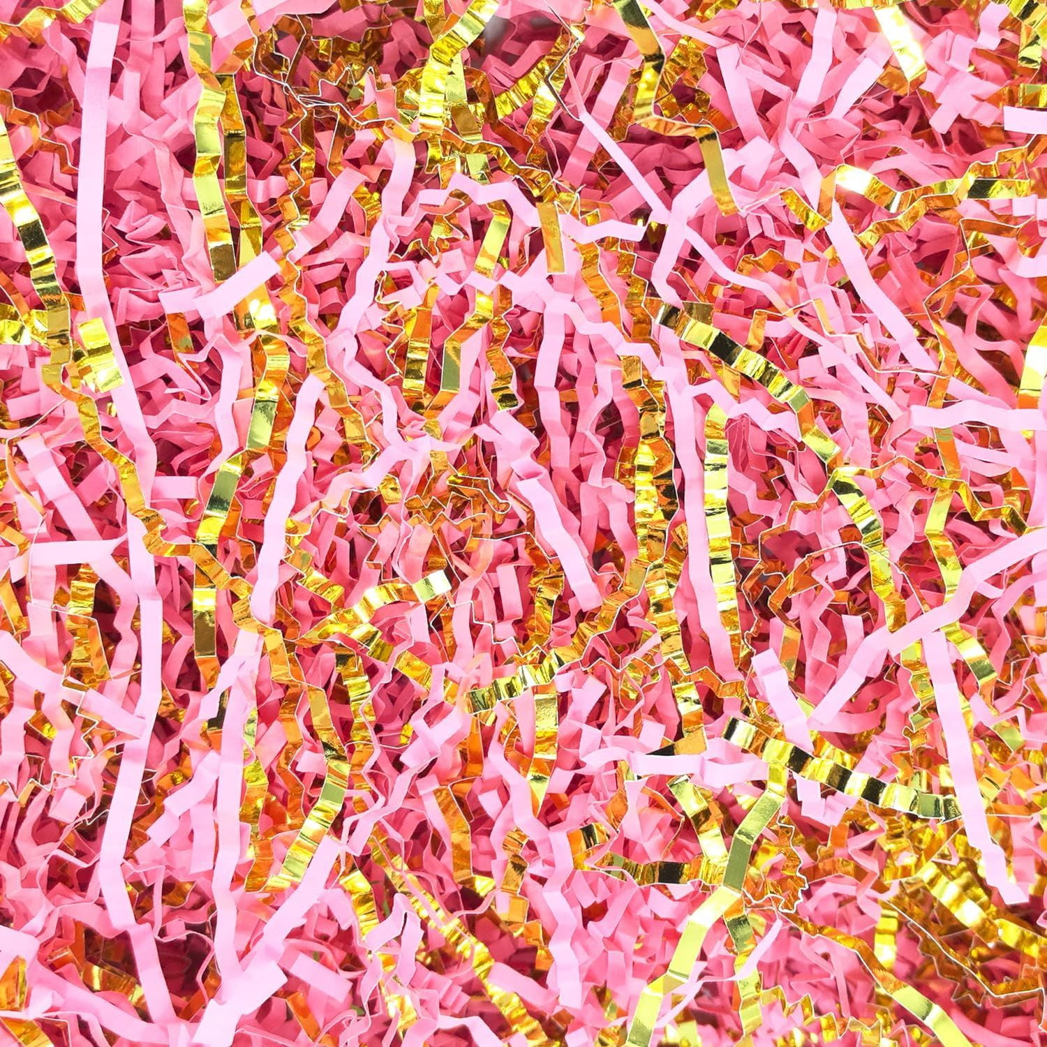 Crinkle Paper Filler Gold and Pink Shredded Stuffing 1/2 LB Gift Basket ...